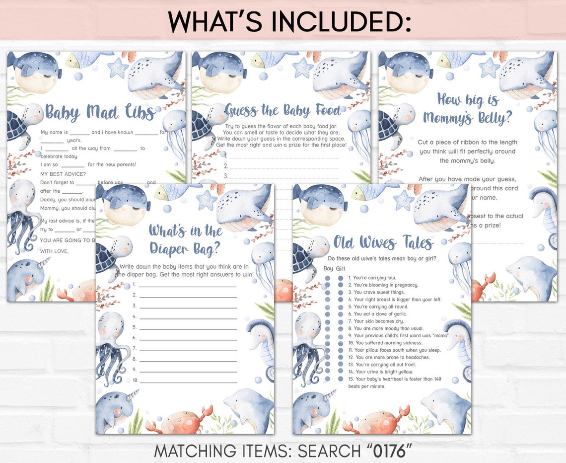 Under the Sea Baby Shower Games Ocean Baby Shower Game Pack - Etsy