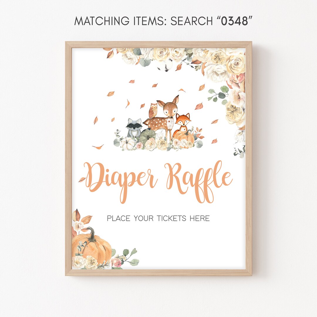 Diaper Raffle Sign Fall Woodland Baby Shower, Fall Pumpkin Baby Shower ...
