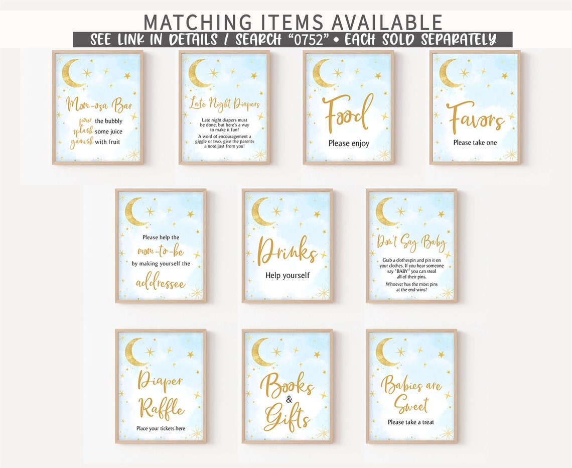 Editable Boy Over the Moon Baby Shower Due Date Calendar, Blue Moon and ...