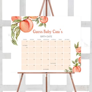 Editable Peach Baby Shower Due Date Calendar, A Sweet Little Peach Baby ...