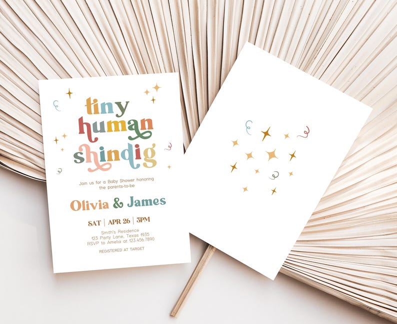Editable Tiny Human Shindig Baby Shower Invitation Bundle, Retro Modern ...