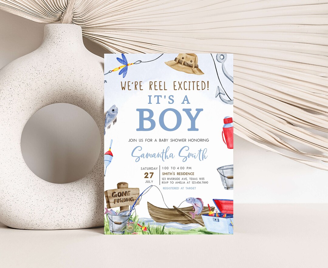 Editable Fishing Baby Shower Invitation, A Little Fisherman is on the ...