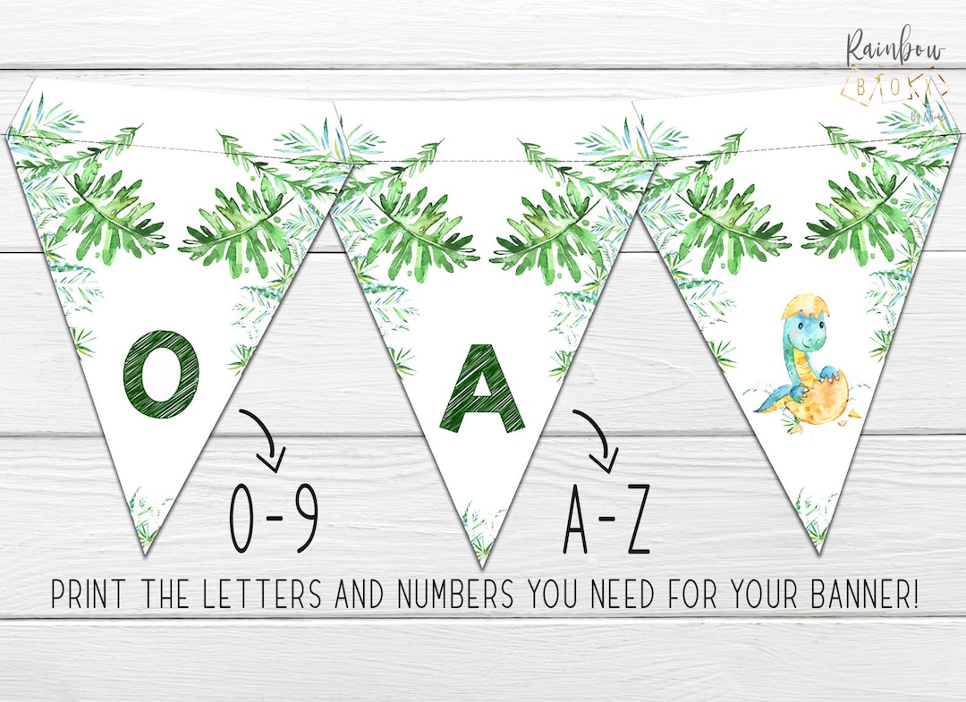 Dinosaur Baby Shower Bunting Banner, Printable Greenery Baby Shower ...