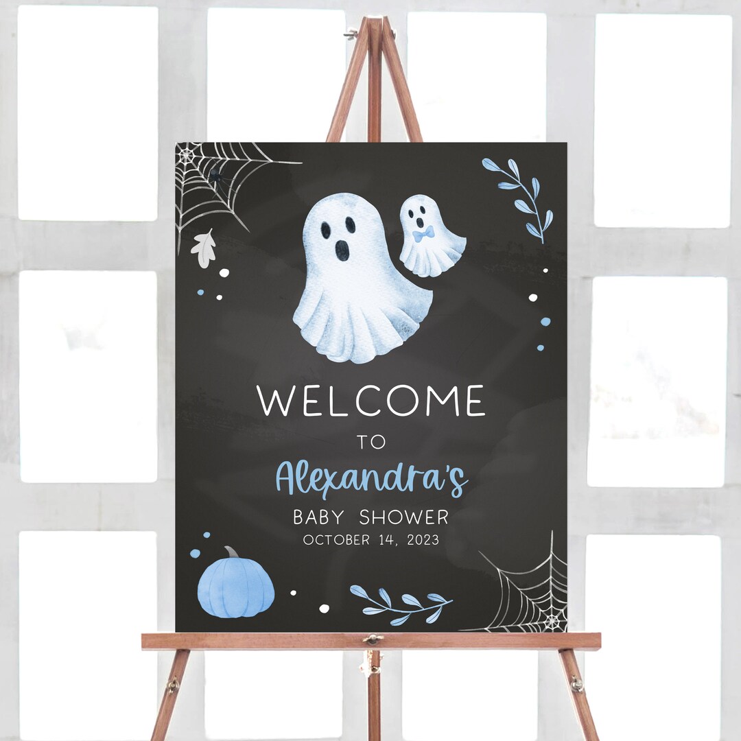 Editable Little Boo Baby Shower Welcome Sign Blue Halloween - Etsy