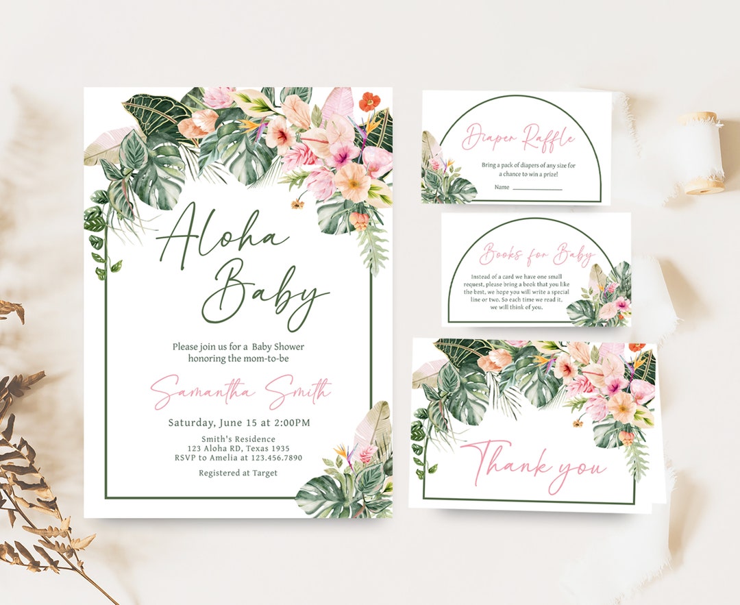 Editable Aloha Baby Shower Invitation Bundle, Tropical Baby Shower ...