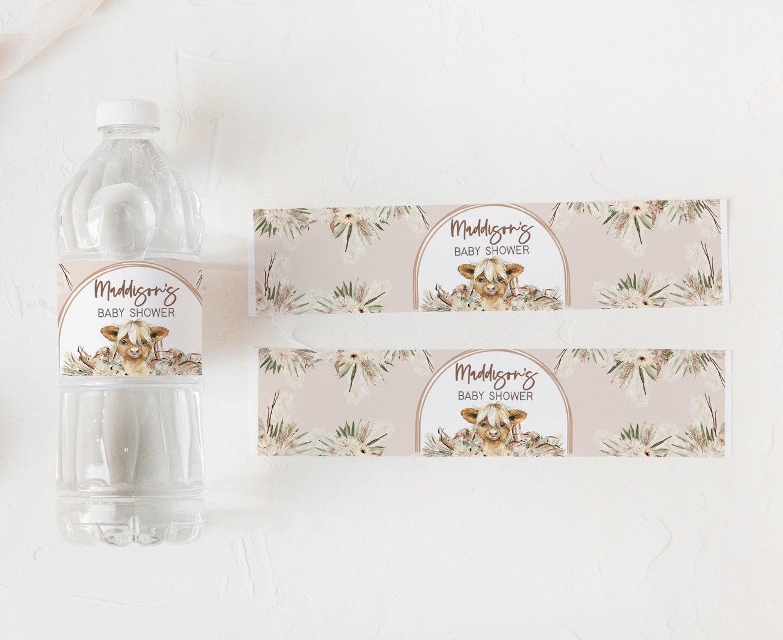 Editable Highland Cow Baby Shower Water Bottle Labels Cow Baby Shower ...