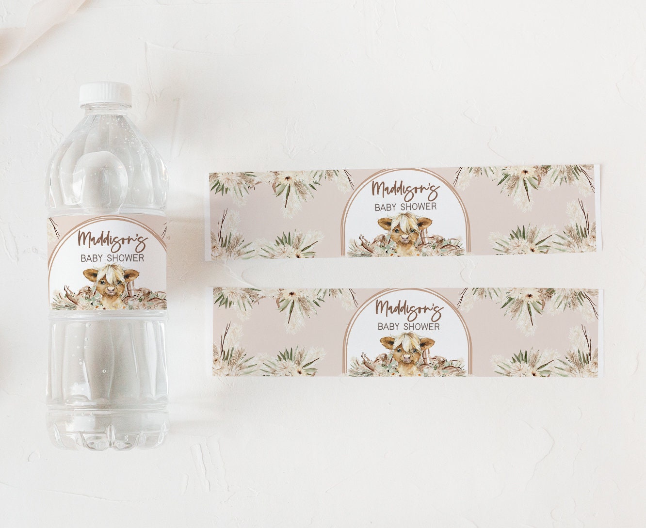 Editable Highland Cow Baby Shower Water Bottle Labels Cow Baby Shower ...