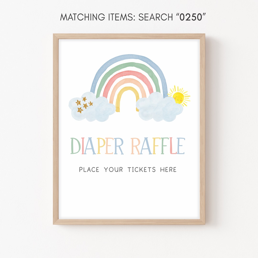 Diaper Raffle Sign Pastel Rainbow Baby Shower, Little Ray of Sunshine ...
