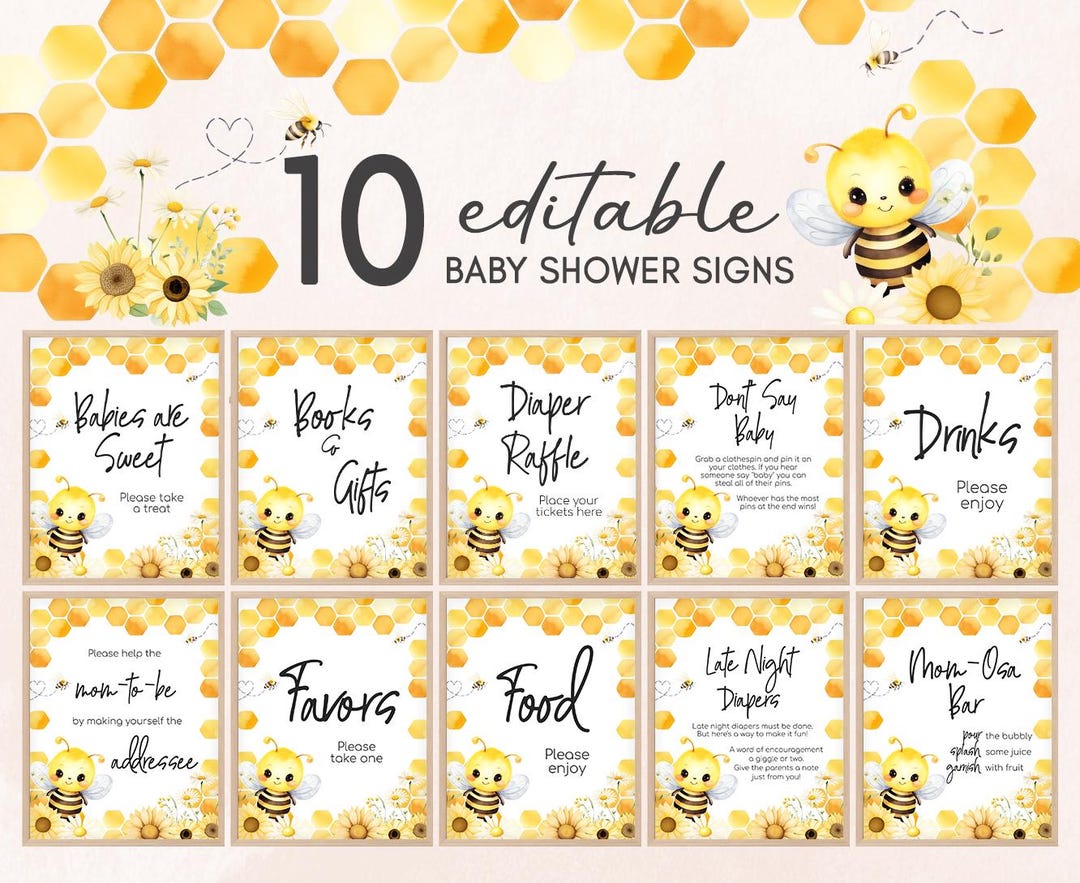 Editable Bee Baby Shower Table Sign, Oh Bee Baby Shower Bundle Sign ...