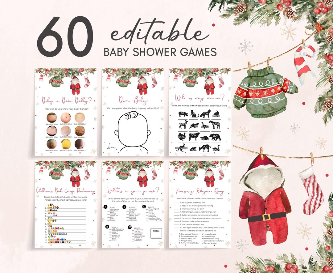 Editable Santa Baby Shower Games Bundle, Christmas Baby Clothes Baby ...