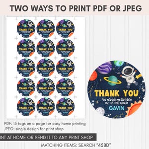 Editable Outer Space Birthday Round Favor Tag, Astronaut Birthday Party ...