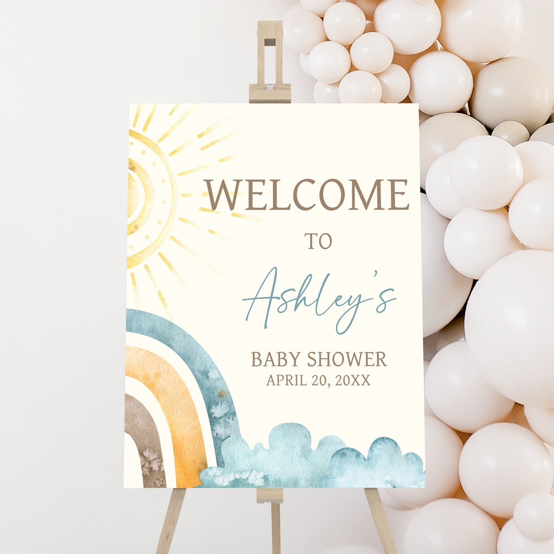 Editable Here Comes the Son Baby Shower Welcome Sign, Retro Sunshine ...