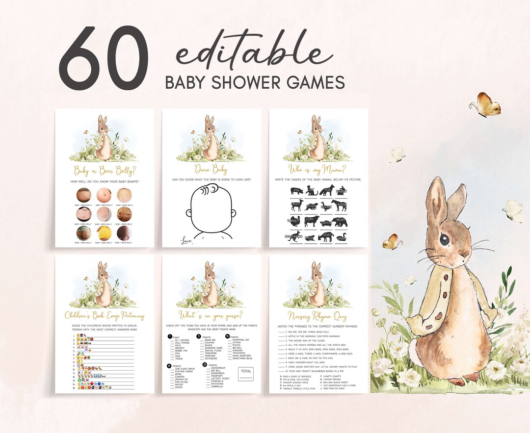 Editable Peter Rabbit Baby Shower Games Bundle, Rabbit Gender Neutral ...