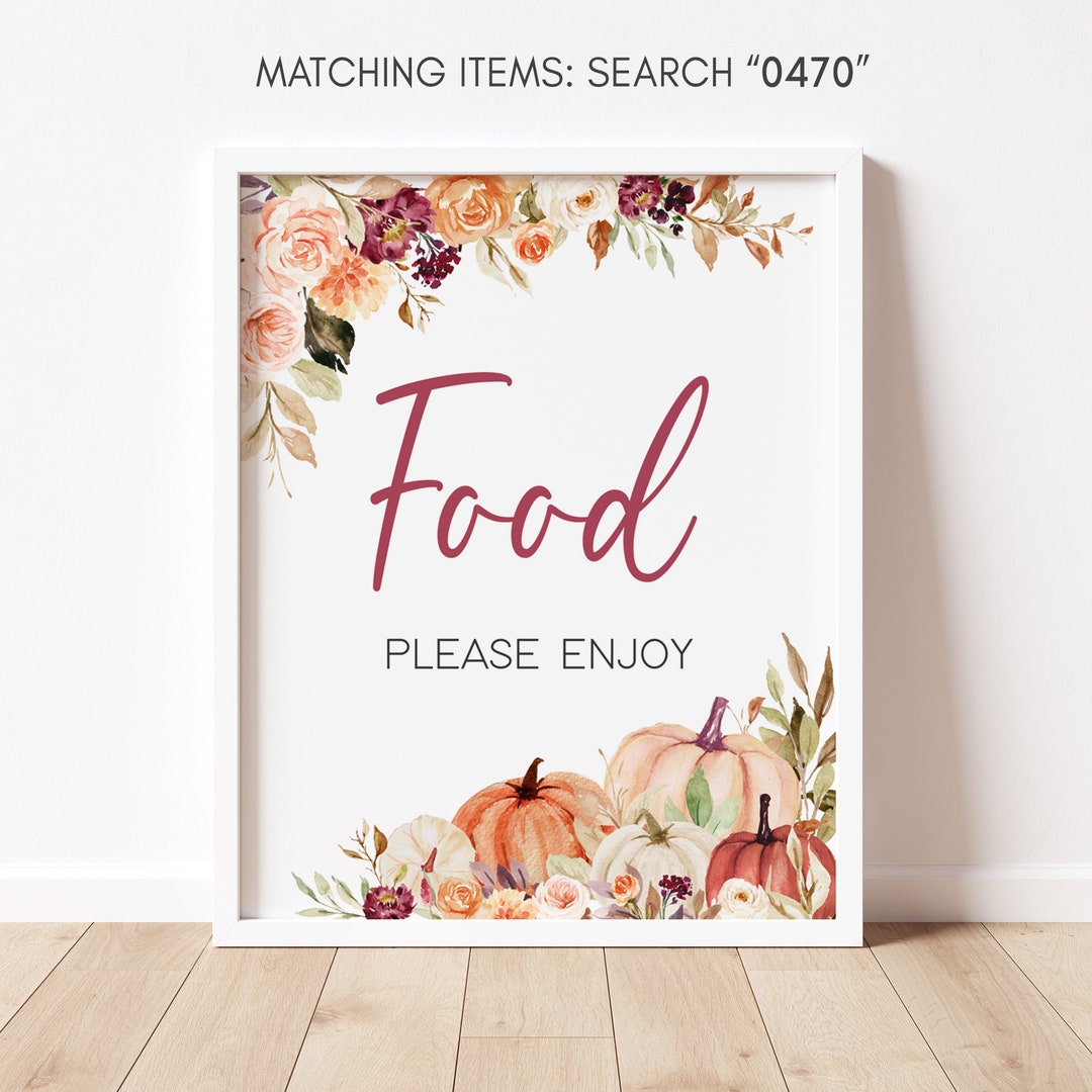Burgundy Floral Pumpkin Baby Shower Food Sign, Marsala Fall Baby Shower ...