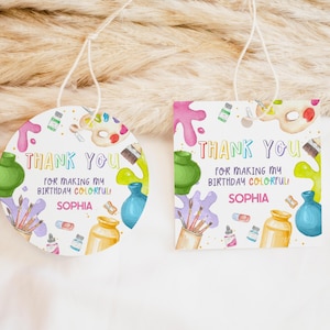 Editable Pottery Painting Birthday Round Favor Tags, Art Party Birthday ...