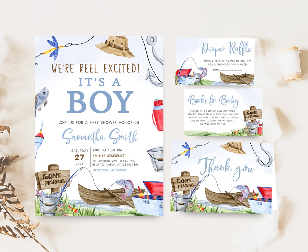Editable Fishing Baby Shower Invitation Bundle, A Little Fisherman is ...