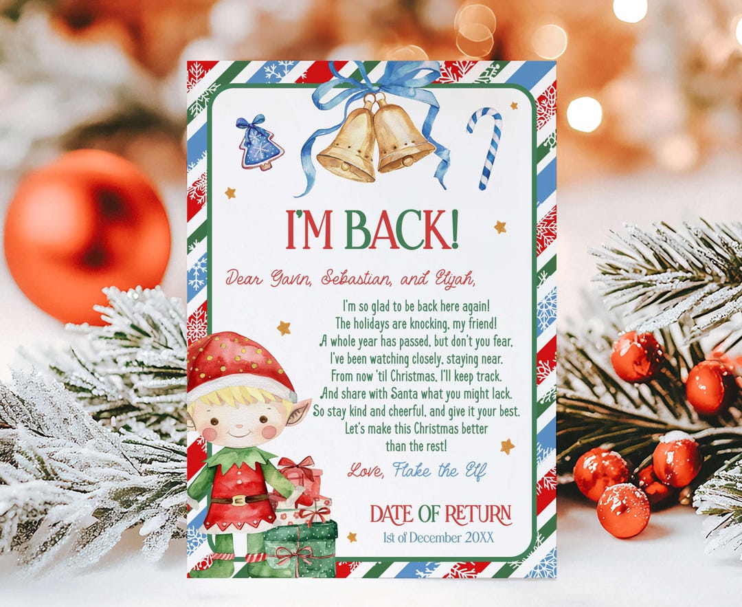 Editable Elf Arrival Letter, Elf Return Letter, Elf I'm Back, Christmas ...