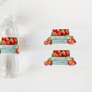 Editable Berry Sweet Baby Shower Bottle Label, Strawberry Baby Shower ...