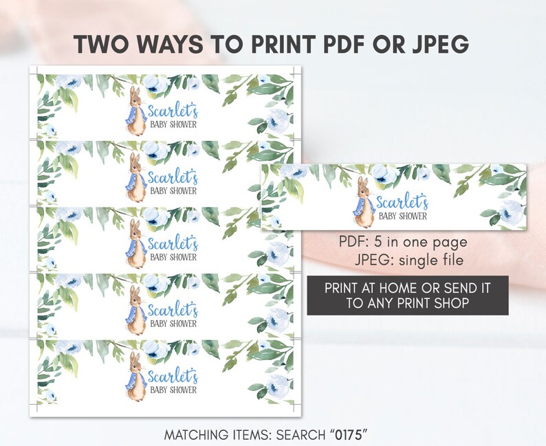 Editable Peter Rabbit Baby Shower Water Bottle Labels Blue | Etsy