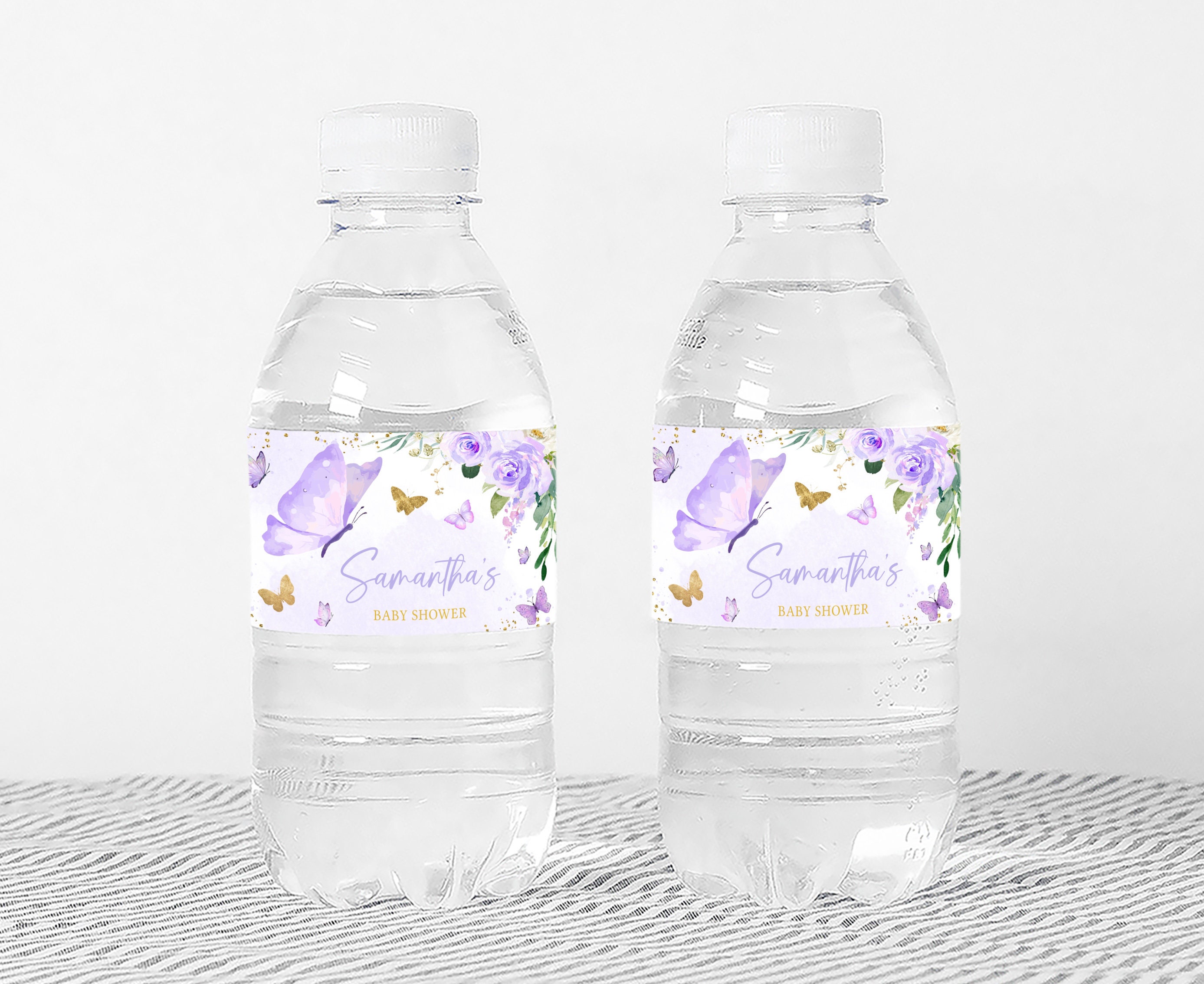 Editable Purple Butterfly Baby Shower Bottle Label, Butterflies Girl ...