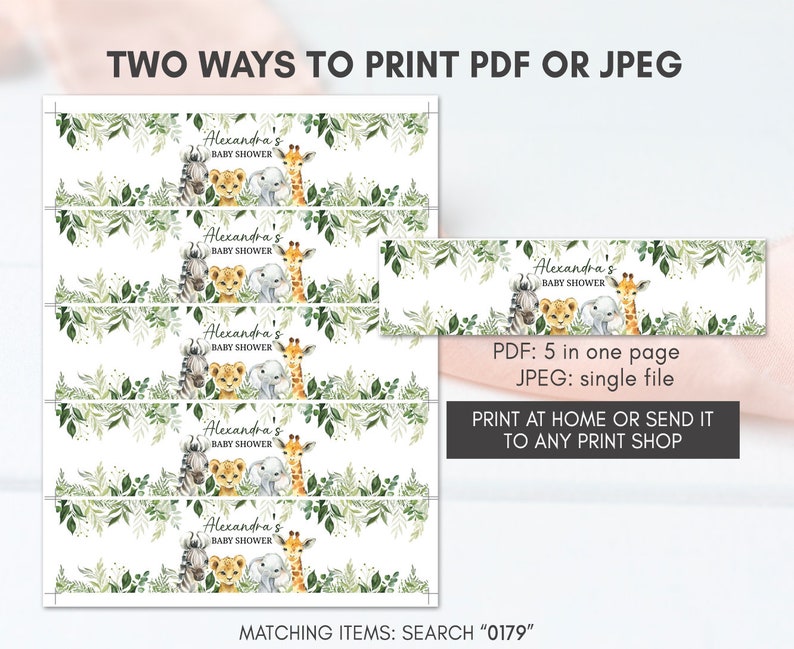 Editable Jungle Baby Shower Water Bottle Labels, Safari Animals Baby ...