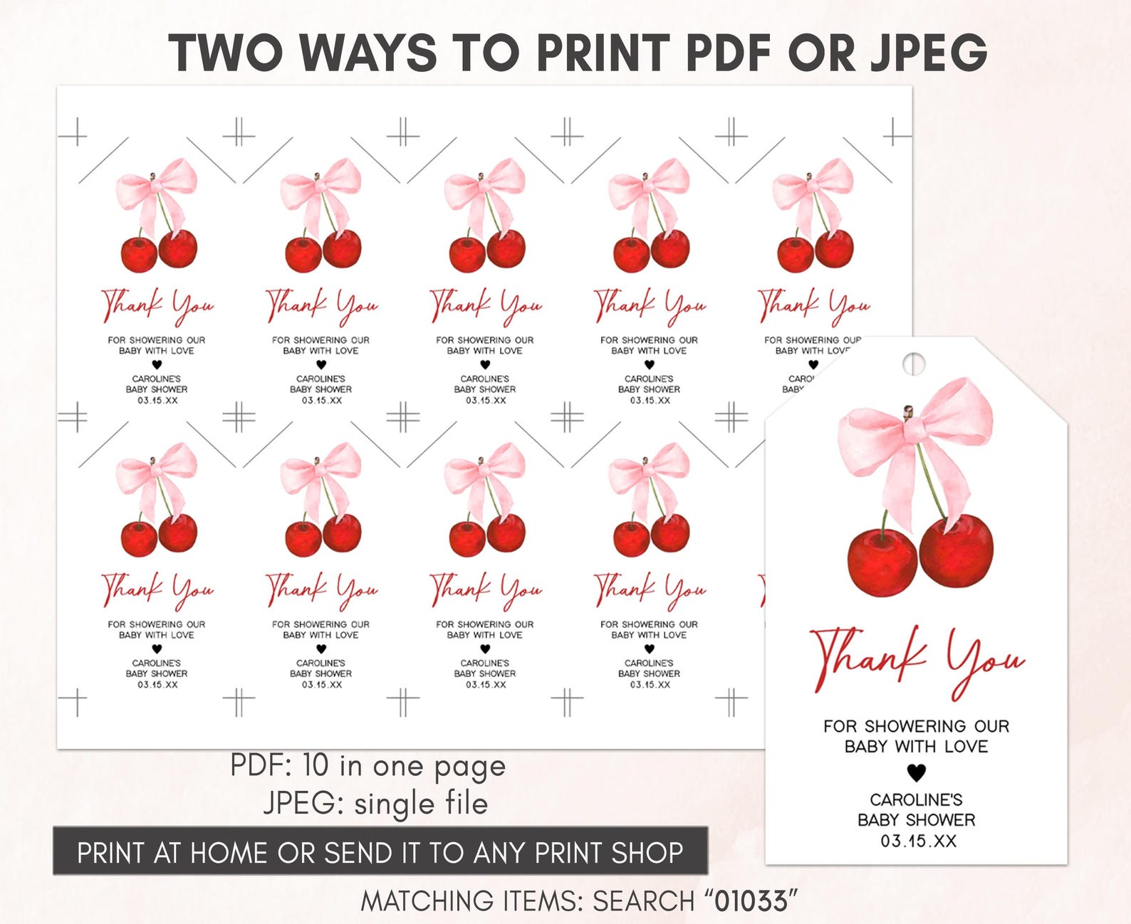 Editable Cherry Baby Shower Favor Tag, Cherry on Top Baby Shower Gift ...