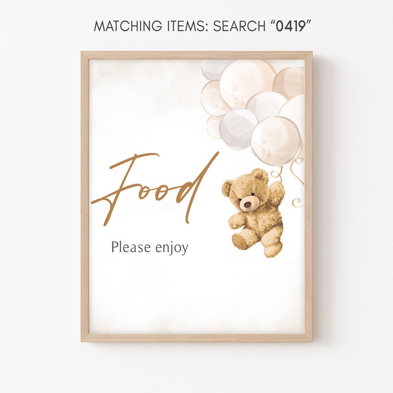 Bear Balloons Baby Shower Food Sign, We Can Bearly Wait Teddy Bear Baby ...