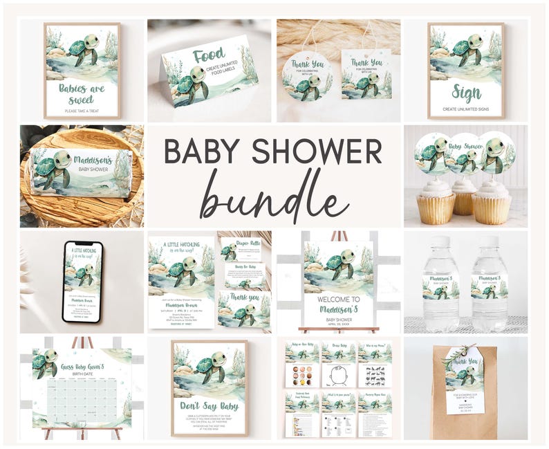 Editable Sea Turtle Baby Shower Bundle, Under the Sea Baby Shower Pack ...