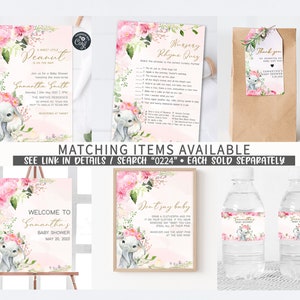 Editable Pink Elephant Baby Shower Welcome Sign Blush Pink Floral Baby ...