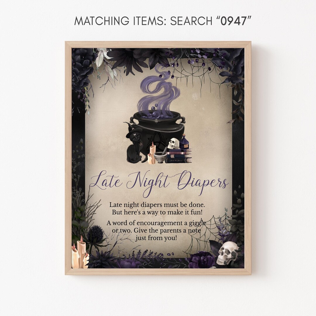 Late Night Diapers Sign Gothic Halloween Baby Shower, A Baby is Brewing ...