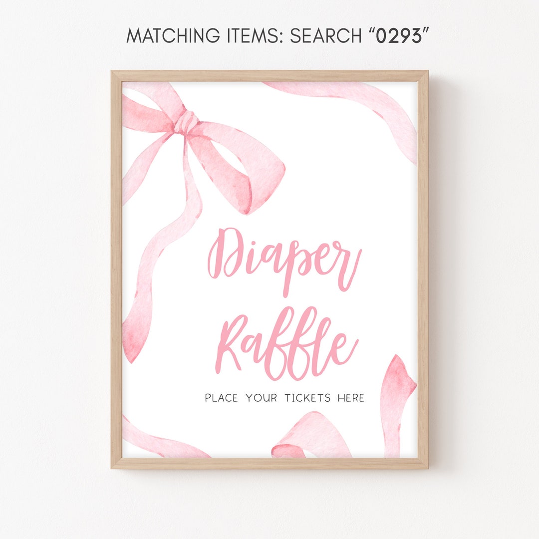 Diaper Raffle Sign Pink Baby Shower, Pink Bow Minimalist Baby Shower ...