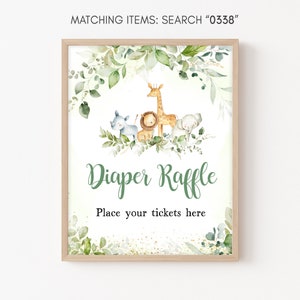 Diaper Raffle Sign Safari Animals Baby Shower, Greenery Safari Baby ...