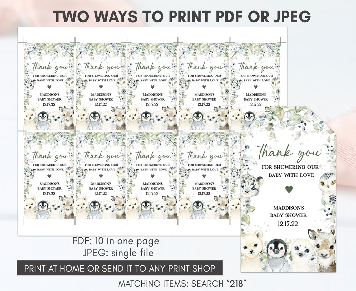 Editable Arctic Animals Baby Shower Favor Tags Winter Baby - Etsy