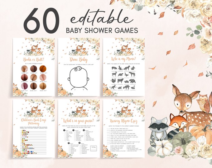 Woodland Animals Baby Shower Games: 40 Game Bundle (digital Download ...