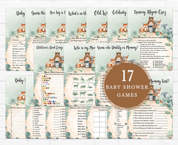 Woodland Baby Shower Games Bundle Forest Wild Animals Baby | Etsy