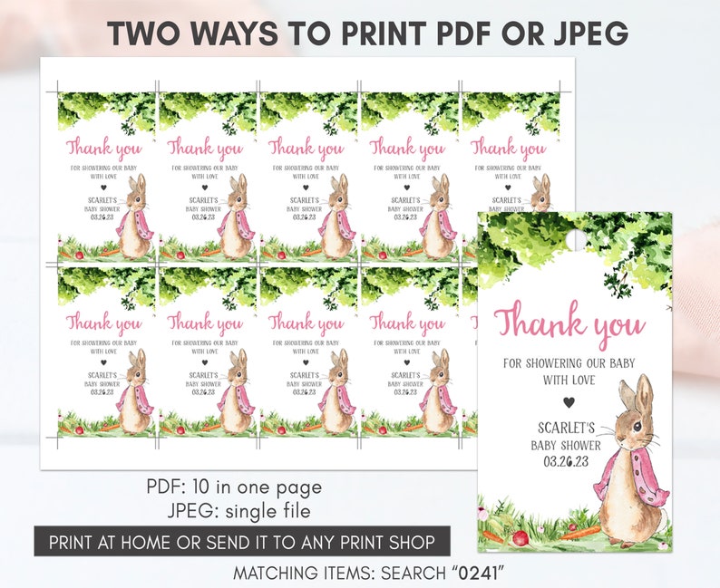 Editable Pink Peter Rabbit Baby Shower Favor Tags Girl Rustic - Etsy