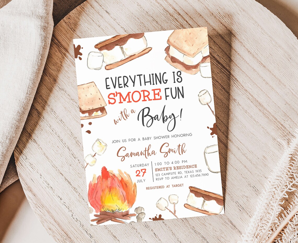 Editable Smore Baby Shower Invitation Bundle, Bonfire Camping Baby ...