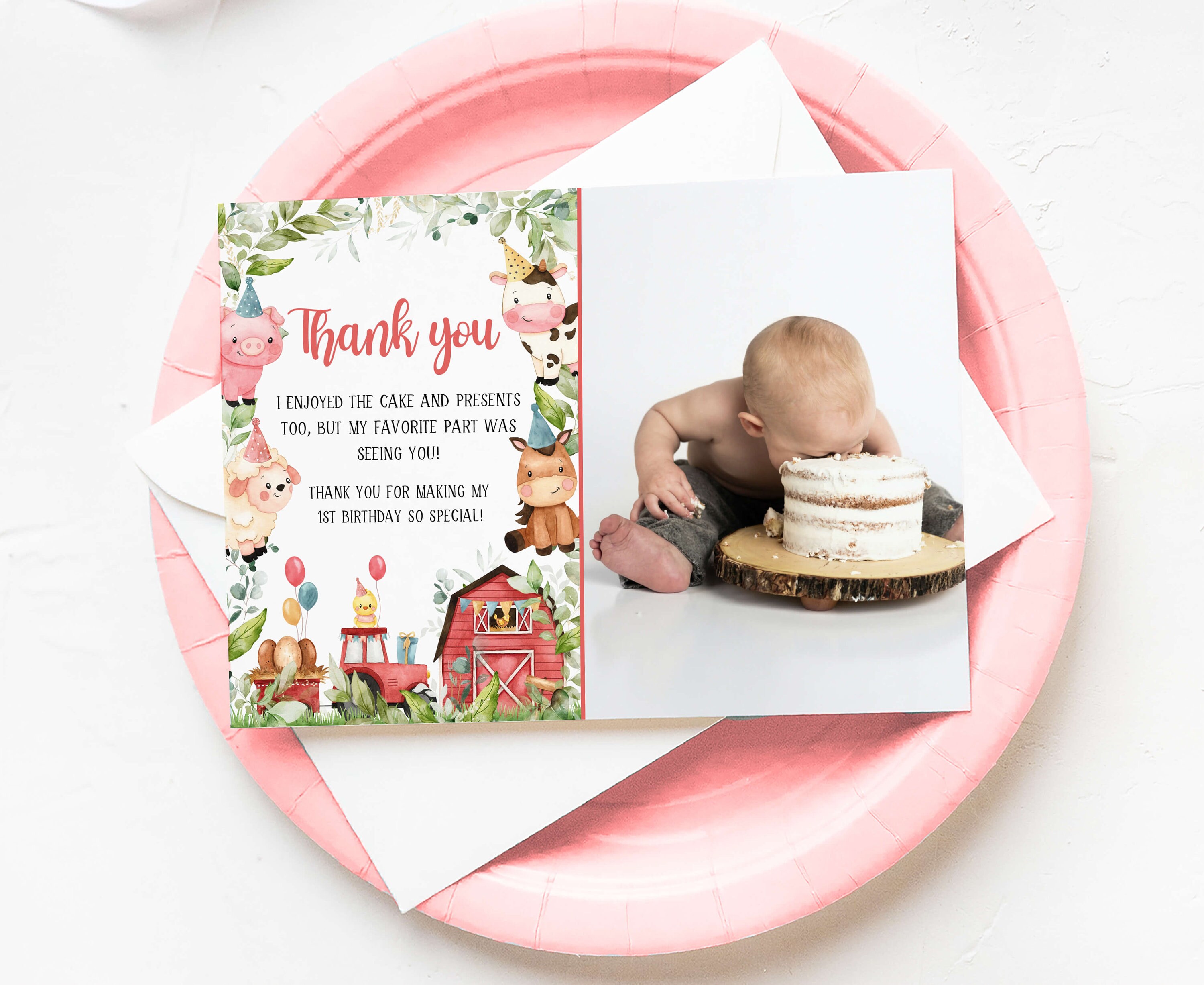 Editable Farm Birthday Thank You Card, Barnyard Birthday Thank You Note ...