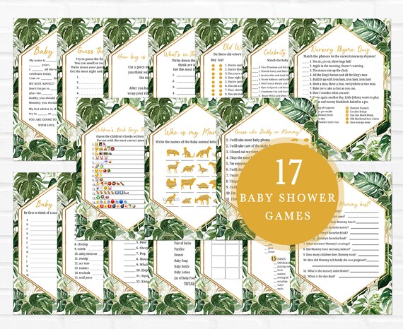 Tropical Baby Shower Games Bundle Tropical Game Pack Gold | Etsy