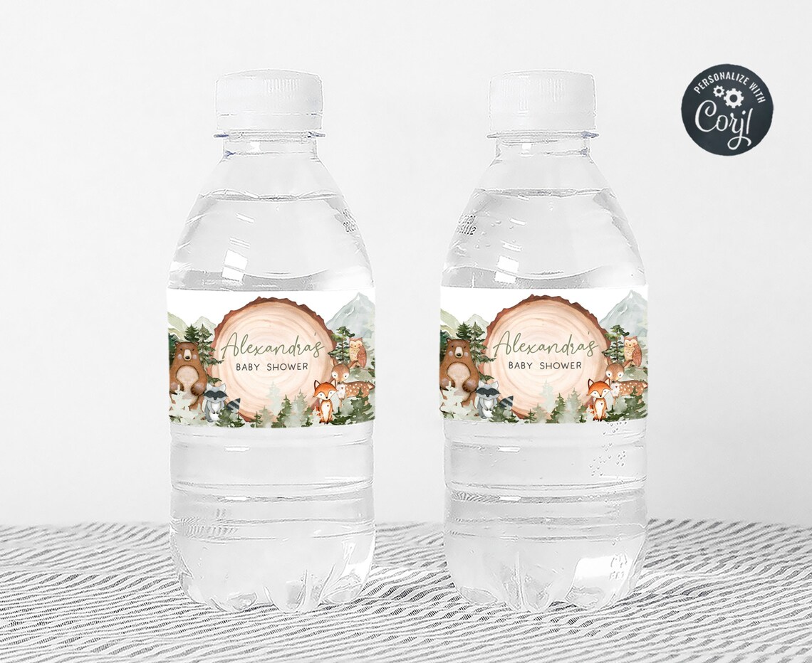 Editable Let the Adventure Begin Baby Shower Bottle Label, Forest ...