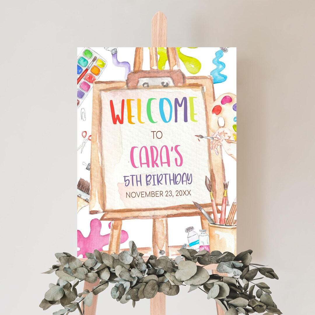Editable Art Birthday Party Welcome Sign, Painting Party Welcome Poster ...