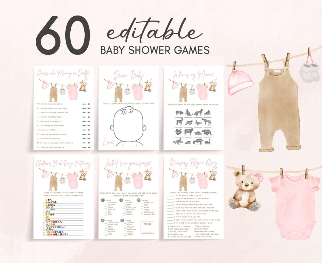 Editable Boho Baby Clothesline Baby Shower Games Bundle, A Sweet Baby ...