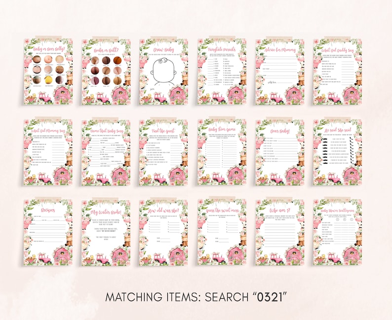 Editable Farm Baby Shower Games Bundle Floral Pink Barnyard - Etsy