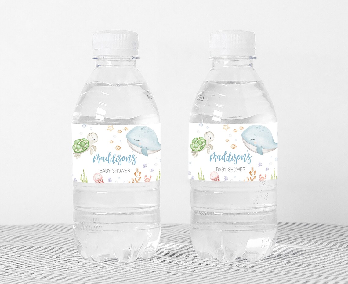 Editable Under the Sea Baby Shower Bottle Label, Neutral Nautical Baby ...
