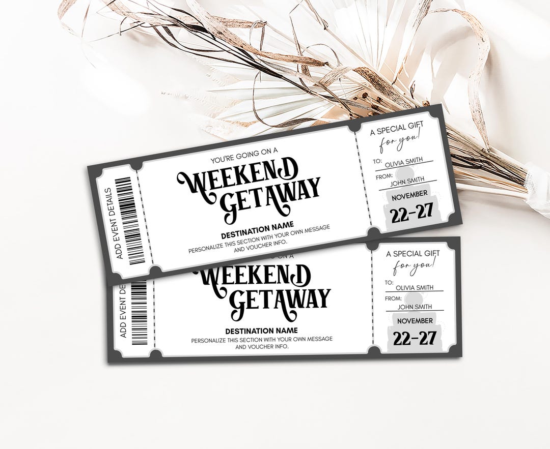 Editable Weekend Getaway Gift Voucher, Printable Travel Ticket Template ...