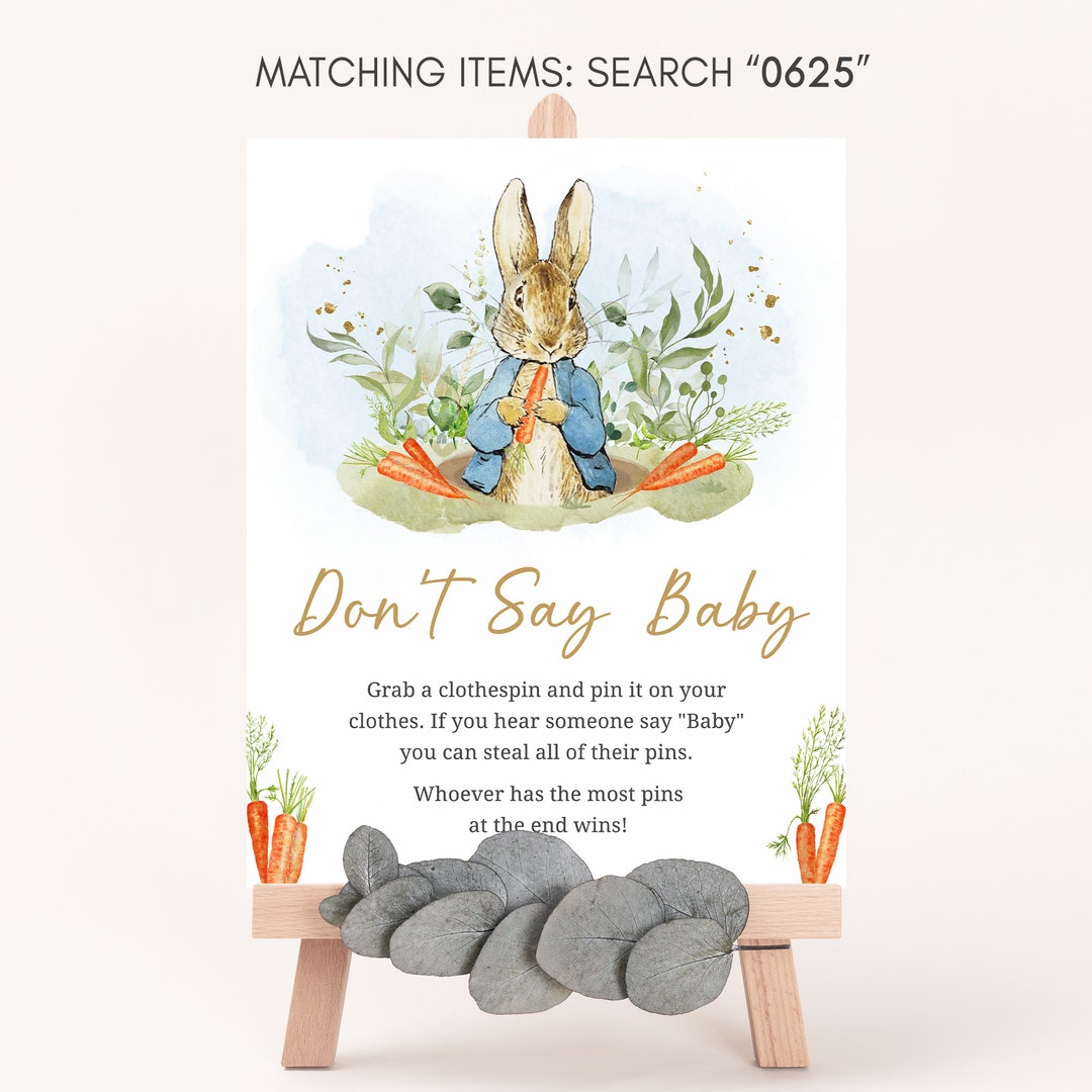 Don't Say Baby Sign Peter Rabbit Baby Shower, Blue Peter Rabbit Baby ...