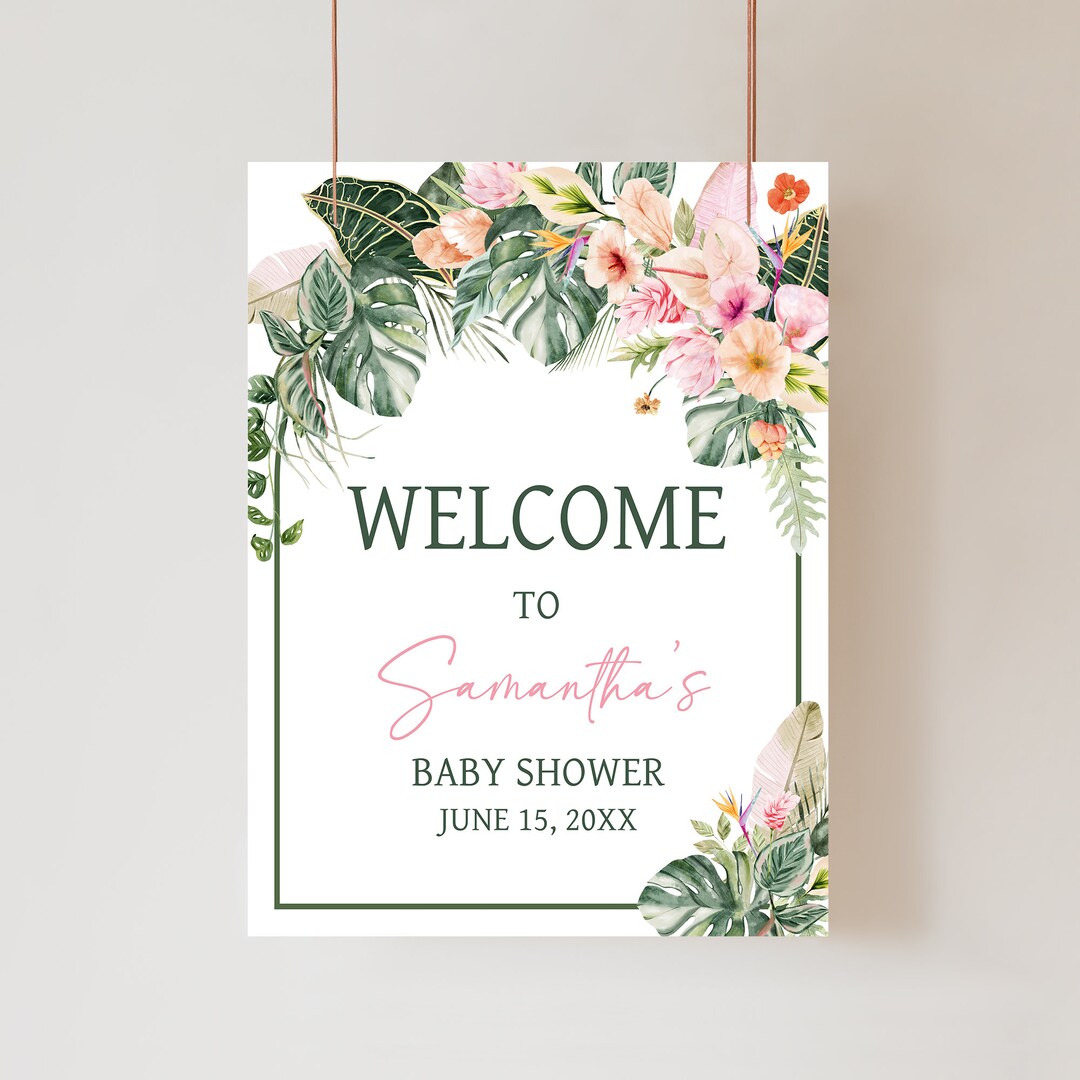 Editable Aloha Baby Shower Welcome Sign, Floral Tropical Girl Baby ...