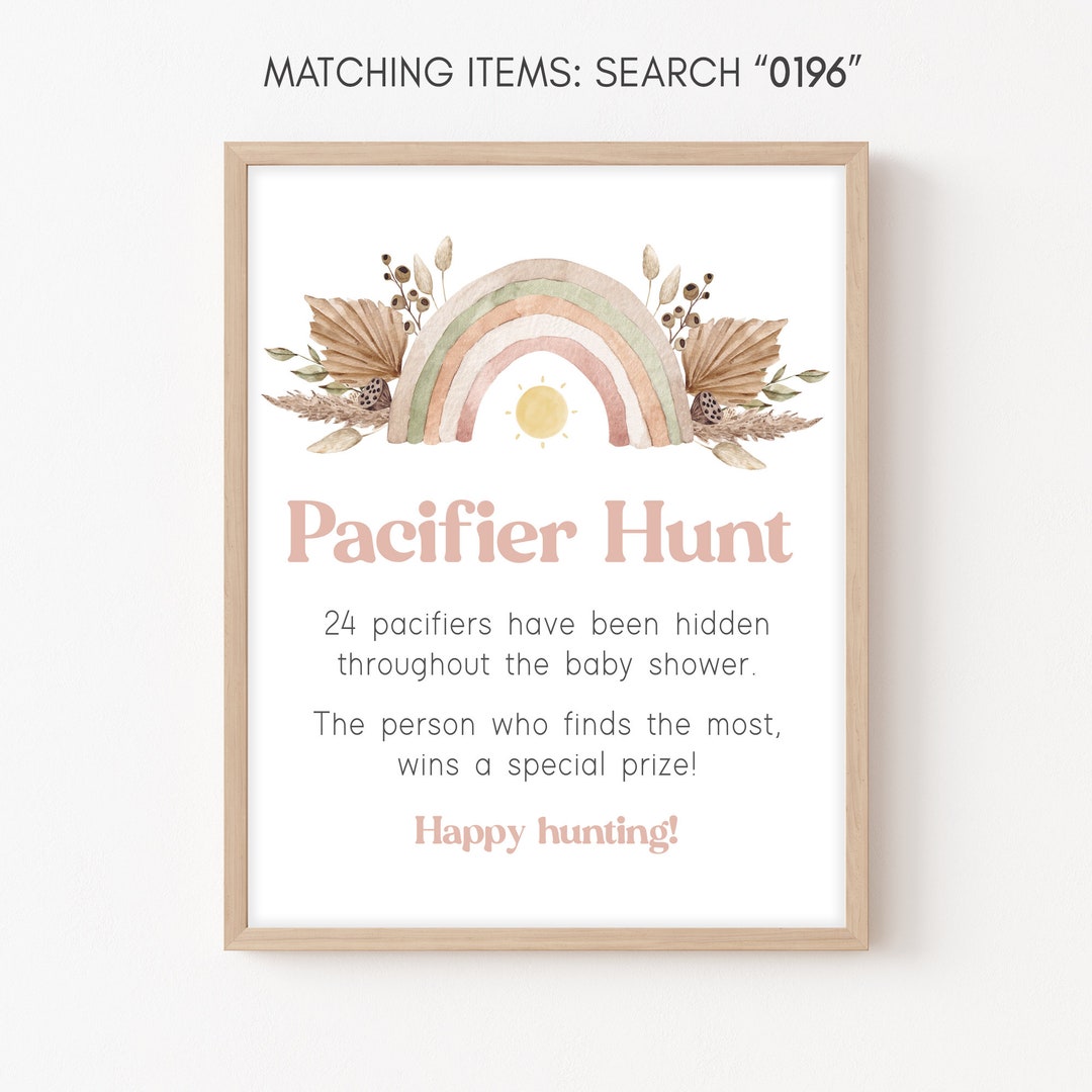 Pacifier Hunt Sign Rainbow Baby Shower Boho Baby Shower Pacifier Game ...
