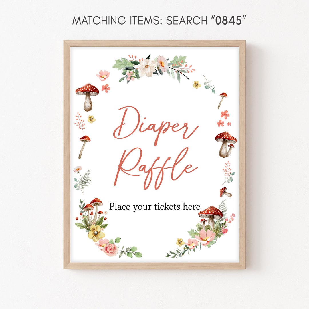 Diaper Raffle Sign Little Mushroom Baby Shower, Wildflower Mushroom ...