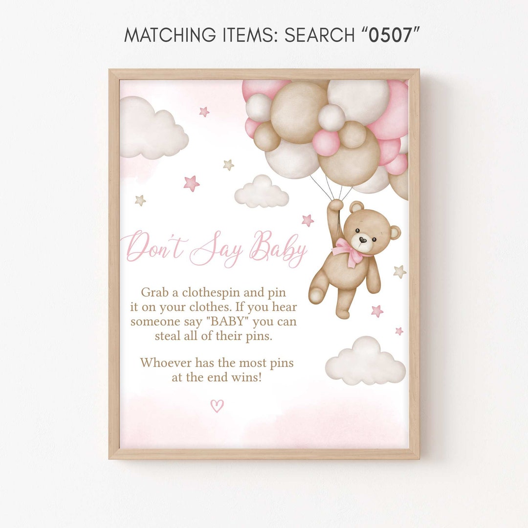 Don't Say Baby Sign Pink Girl Bear Baby Shower, We Can Bearly Wait Baby ...